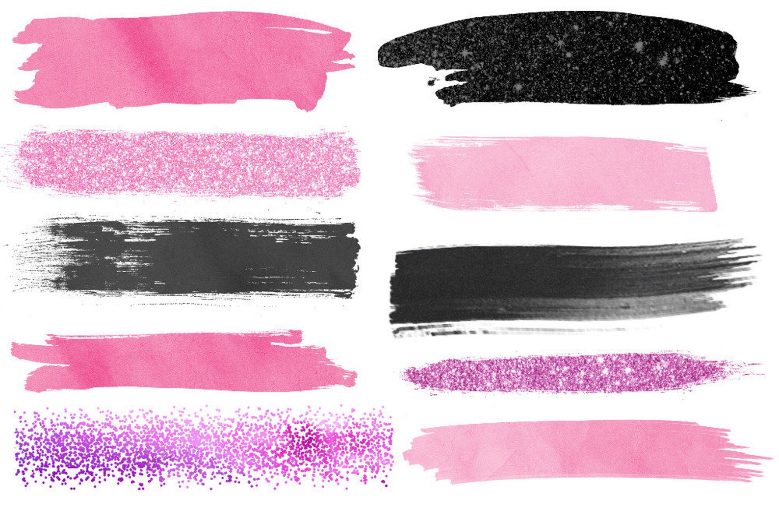 Pink Black Brush Strokes Clipart Gold Glitter Clipart Gold - Etsy