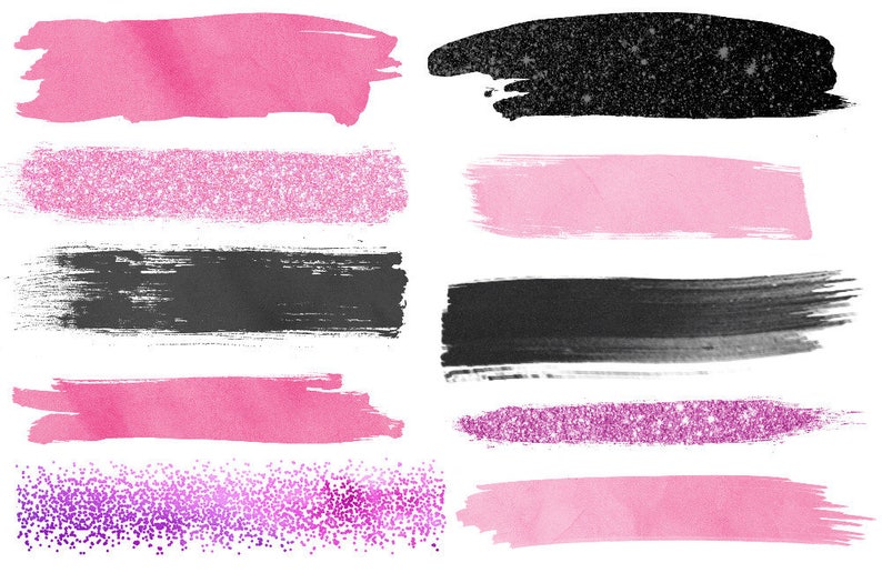 Pink Black Brush Strokes Clipart Gold Glitter Clipart Gold - Etsy