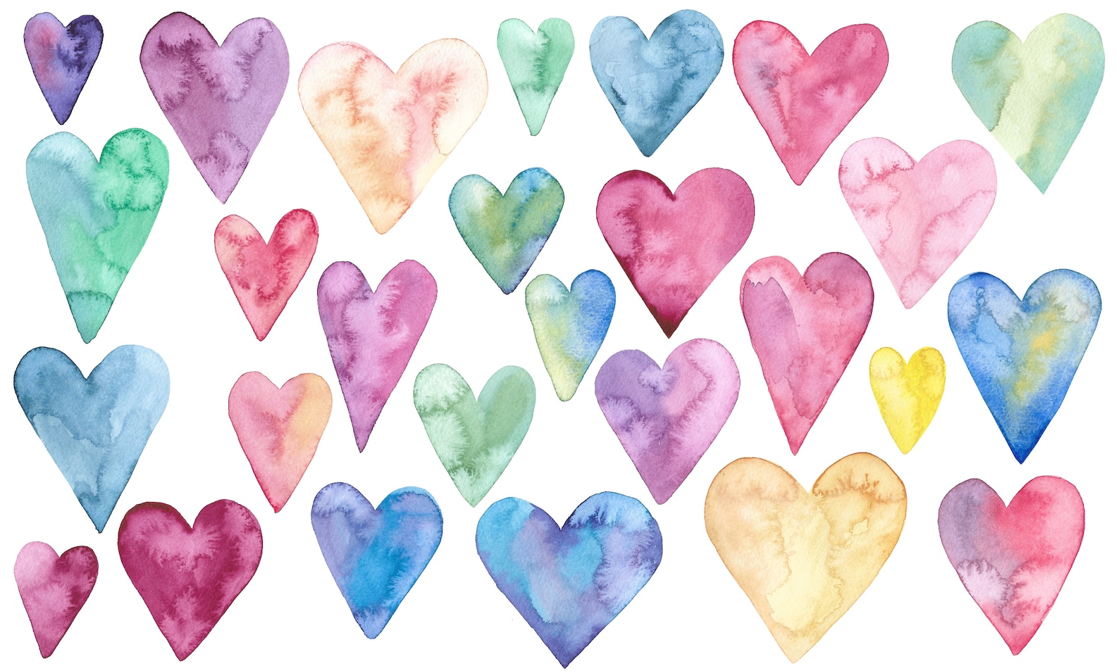 Heart Pink Green Blue Clipart Watercolor Hearts Valentines Day - Etsy
