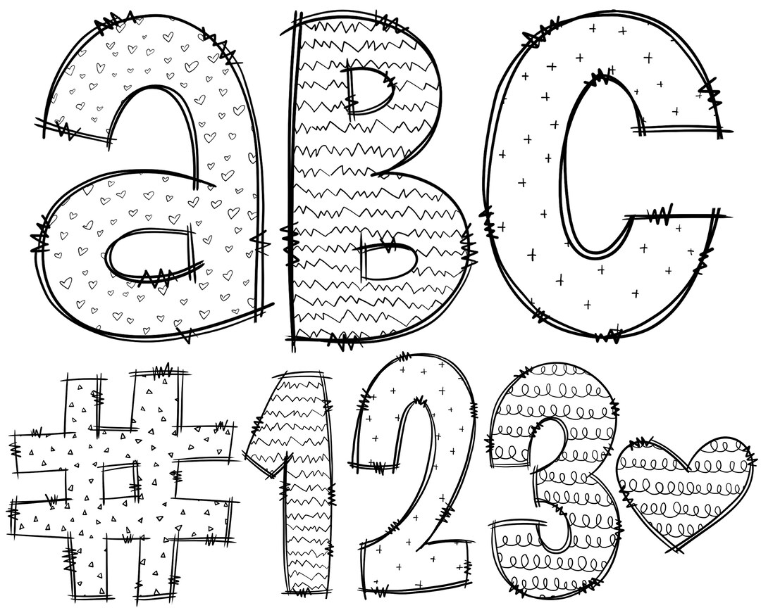 Doodle Letters Clipart, Letters Clip Art, Digital Clipart, Numbers Clip ...