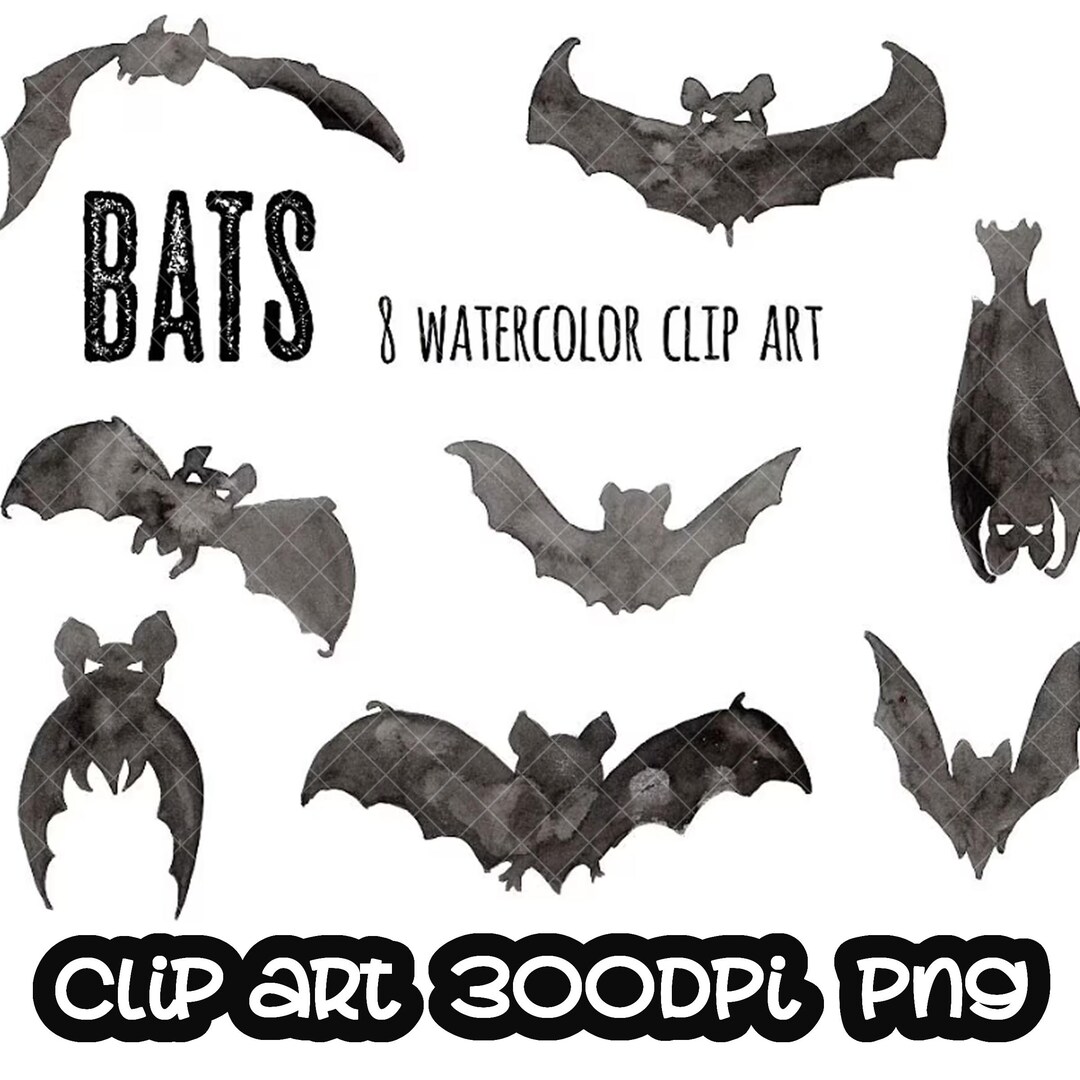Halloween Bat, Bats, Handpainted Watercolor, Digital Clipart INSTANT ...