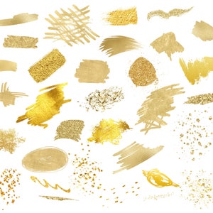 Gold Brush Strokes Clipart, Gold Glitter Clipart, Gold Confetti, Gold ...