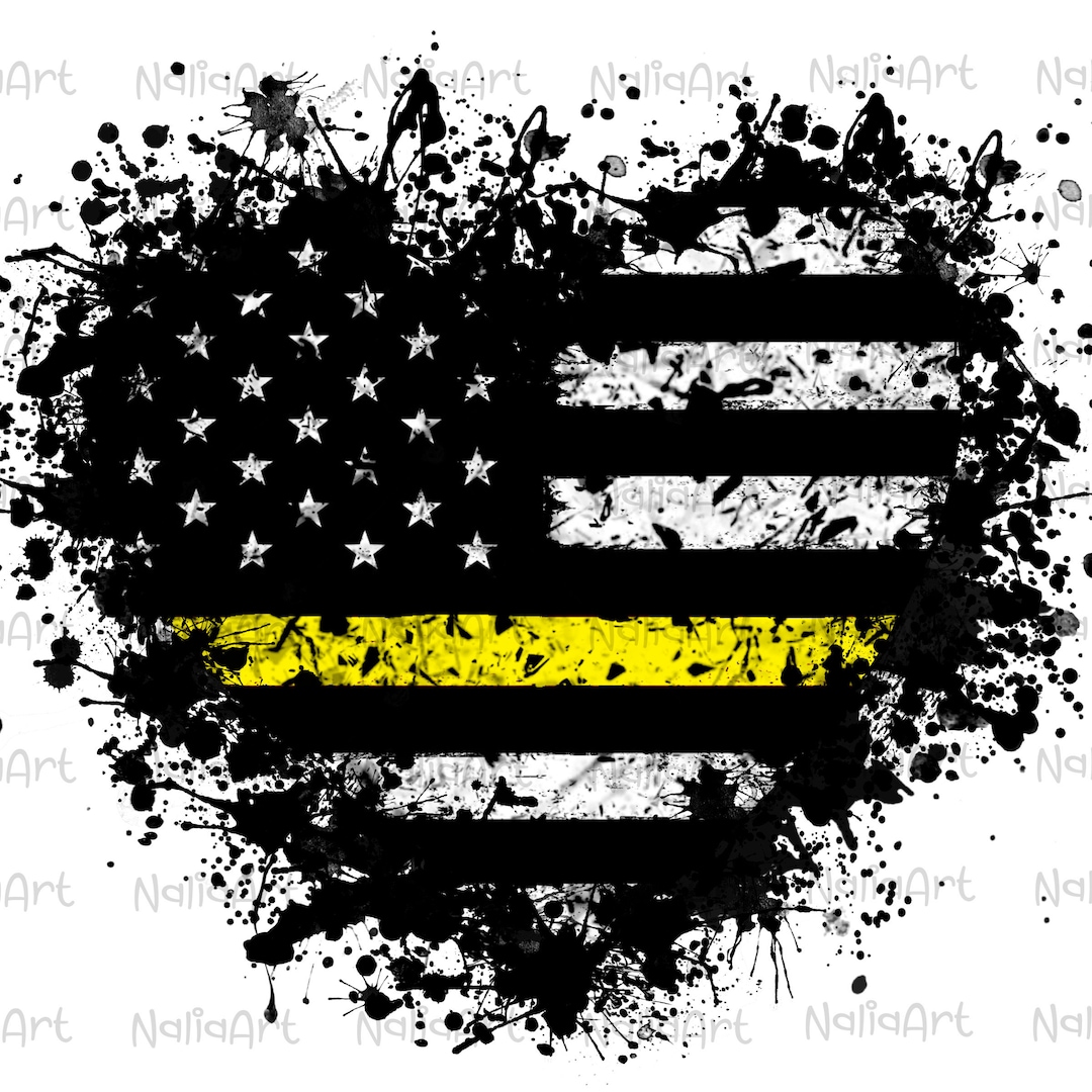 Yellow Line Flag Heart PNG Dispatcher Operator 911 Design Sublimation ...