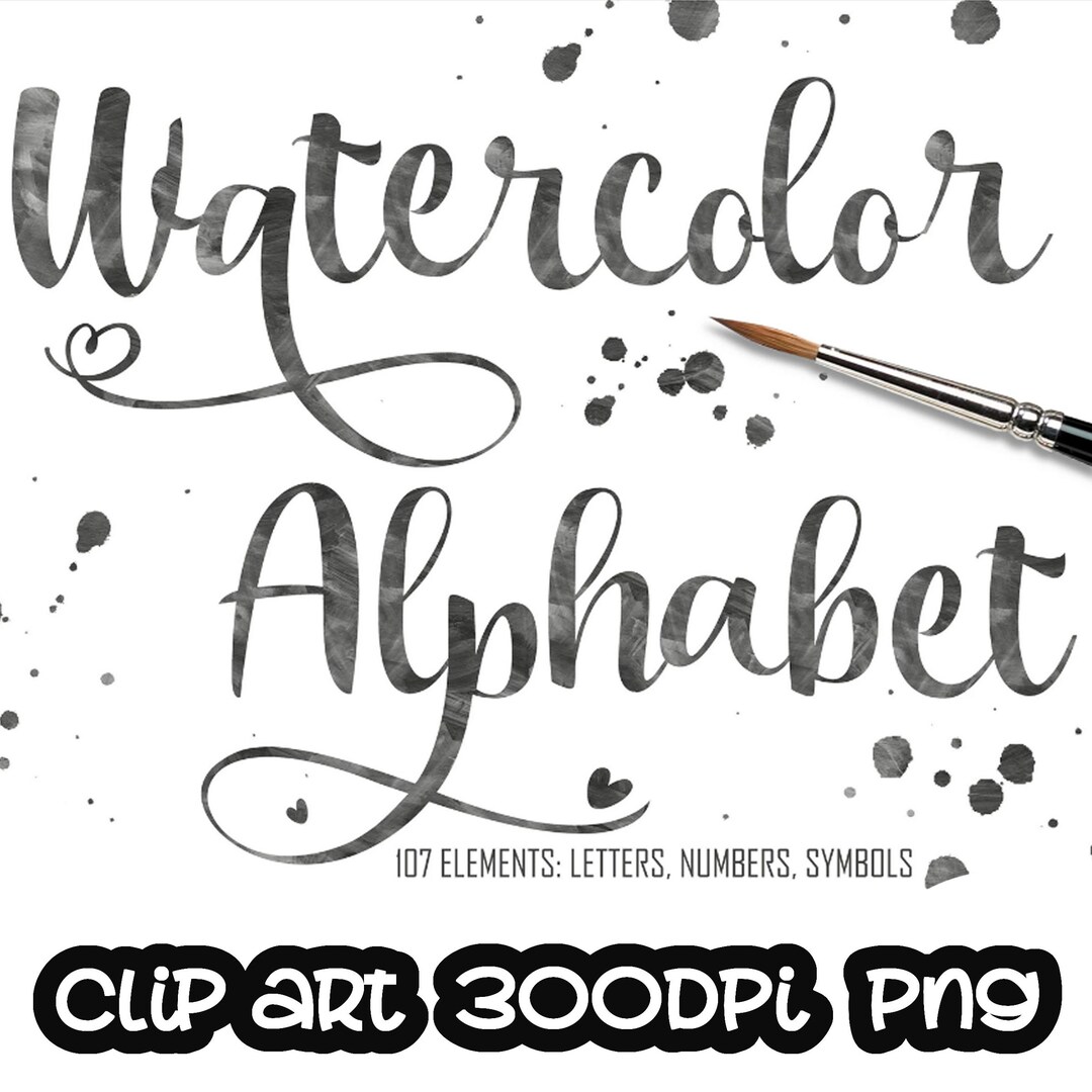 Black Watercolor Alphabet Clipart, Watercolor Letters, Digital Clipart ...