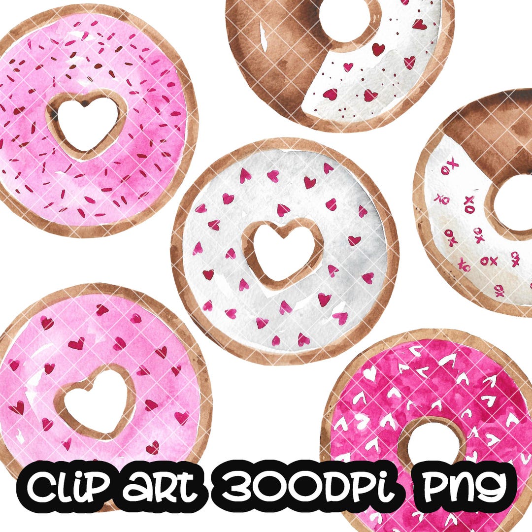 Donuts Digital Clipart Set Valentine's Day Watercolor Clip Art ...