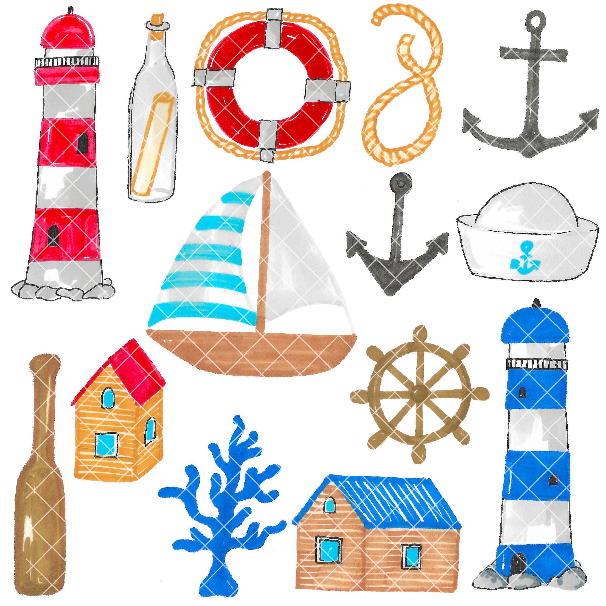 Nautical Clip Art, Watercolor Clipart (PNG, Instant Download) - Etsy