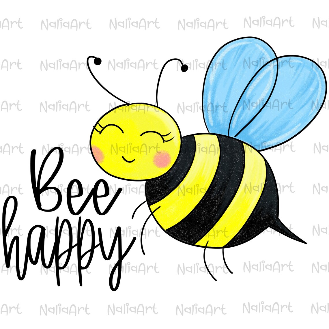 Bee Happy Sublimation Design PNG Bee Hand Drawn Digital Download ...