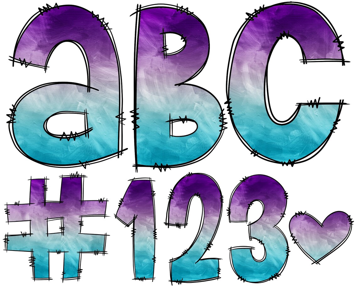 Doodle Letters Rainbow Ombre Clipart Letters Clip Art Blue - Etsy