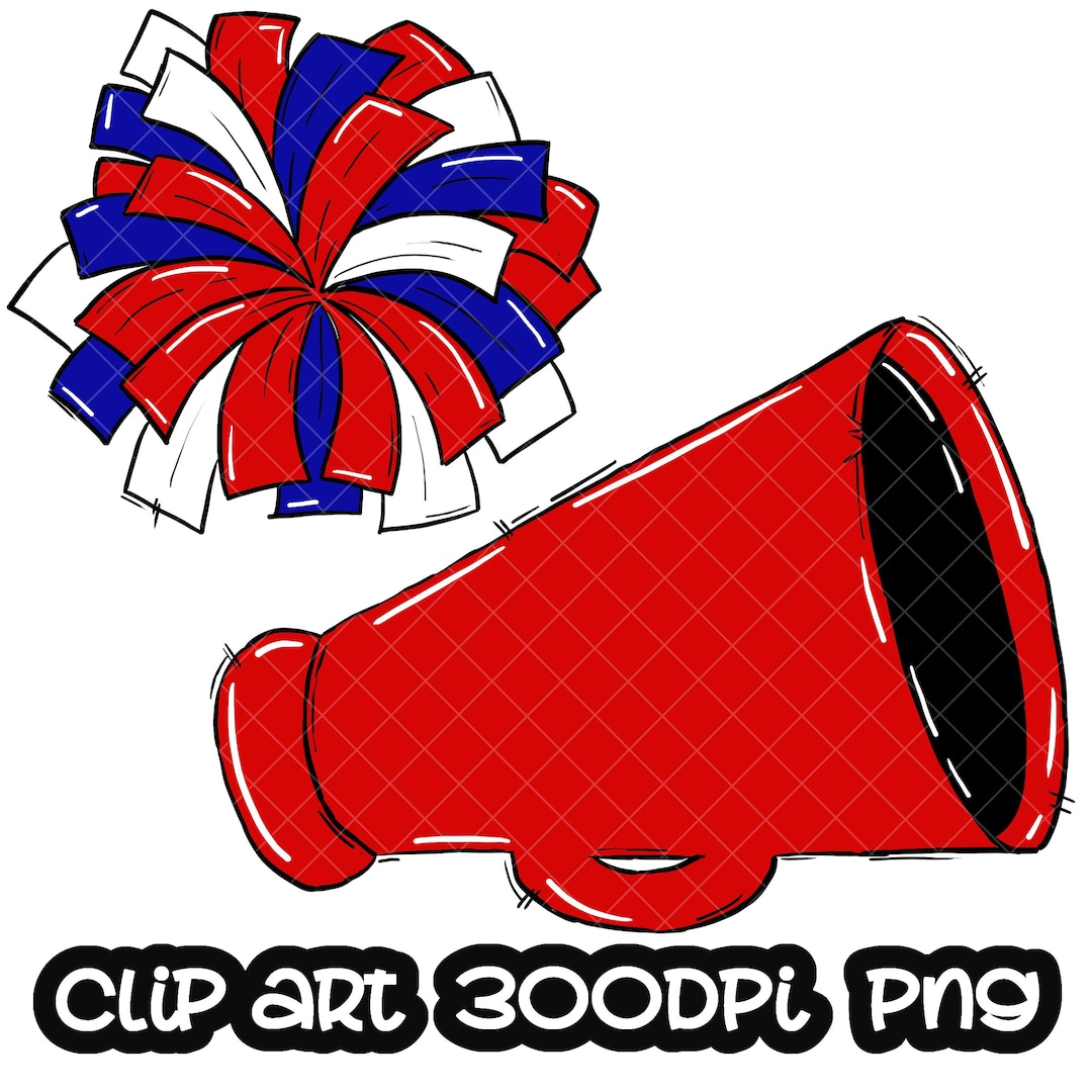 Cheer Poms Megaphone Football Red Blue | Digital Download Cheerleader ...