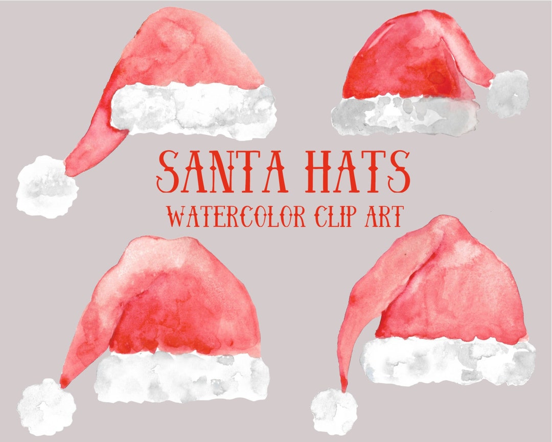 Santa Hats Watercolor, Christmas Handpainted Watercolor, Digital ...