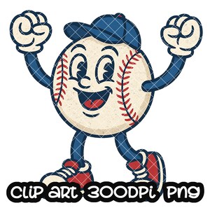 Retro Baseball Clipart PNG – Vintage Softball Character, Cartoon Sports ...