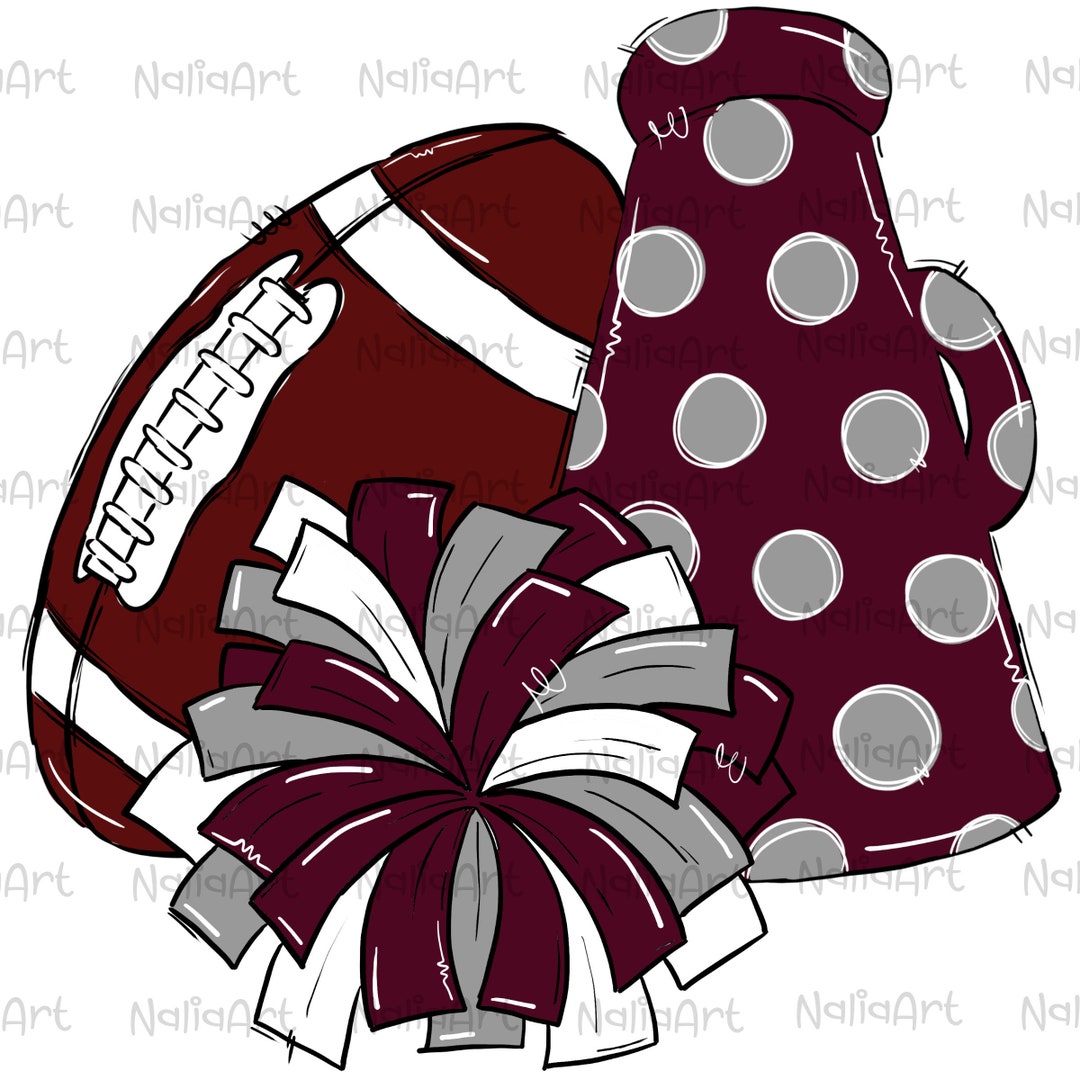 Football Cheer Poms Megaphone Burgund Grey Dots Digital Download ...
