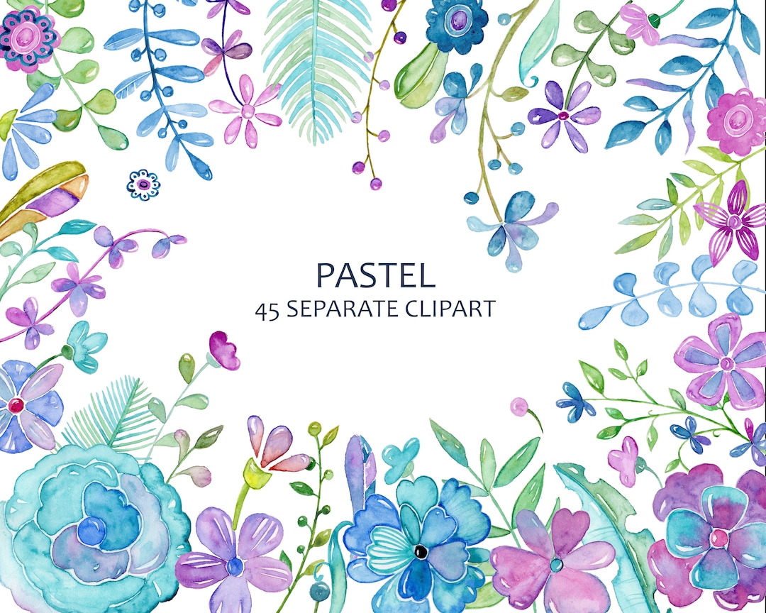 Watercolor Flowers Pastel, Floral, Leaf, Bouquet, Digital Clipart ...