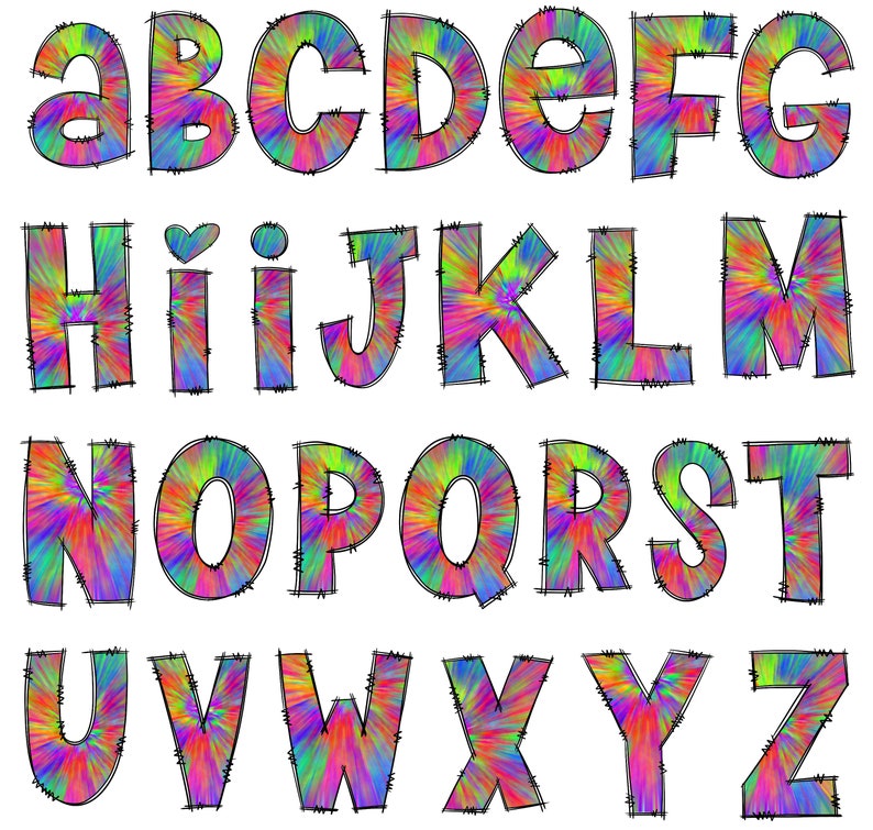 Doodle Letters Tie Dye Clipart Blue Green Orange Letters - Etsy