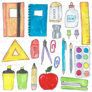 Back to School Clip Art Handpainted Digital Clipart Planner Book Apple ...