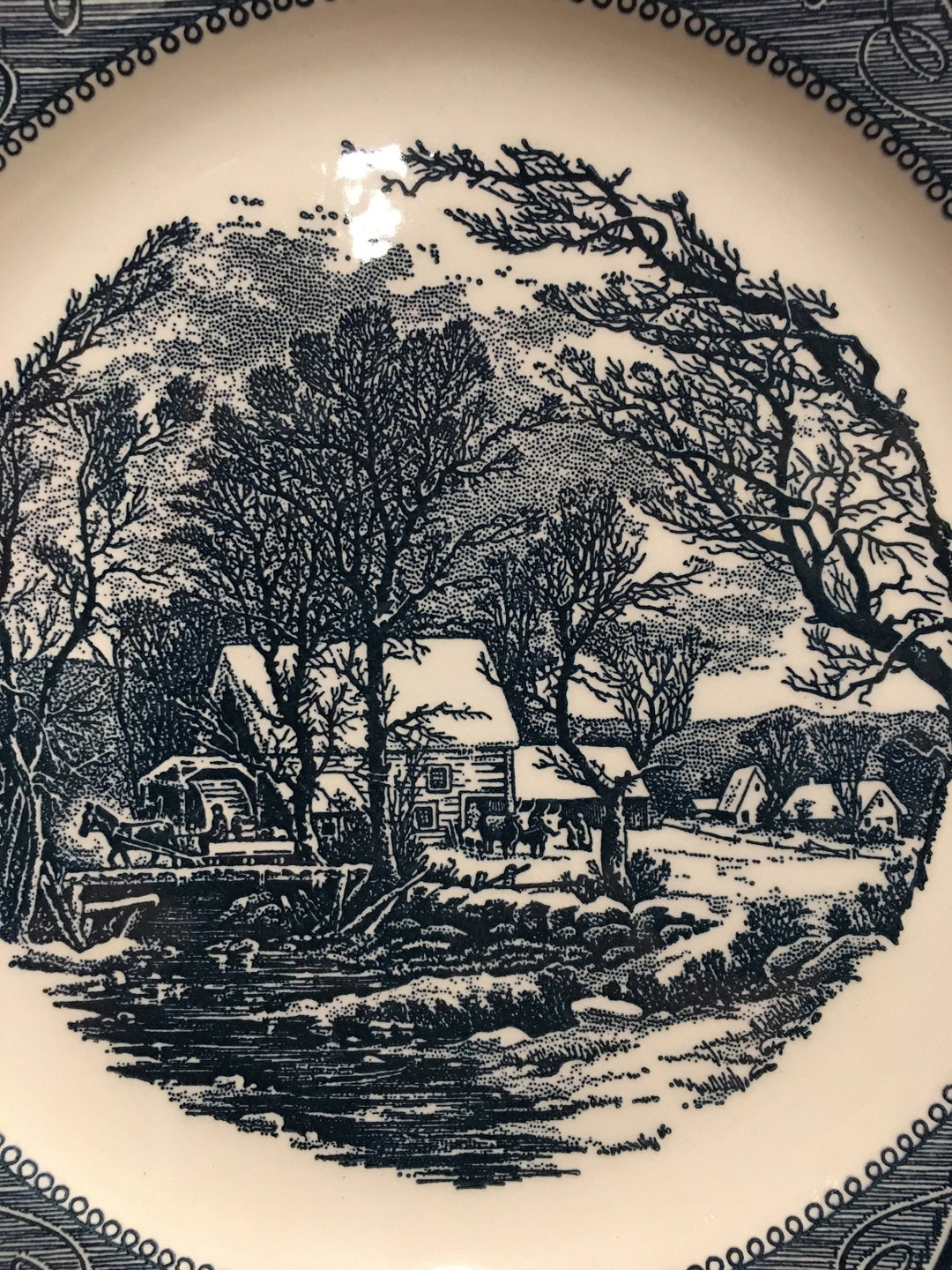 Currier & Ives Royal China Americana Dinner Plate in Blue and White - Etsy