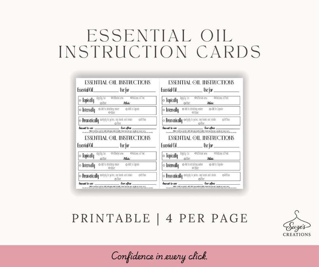 Essential Oil Instruction Card Printable | Aromatherapy Tracker (PDF ...