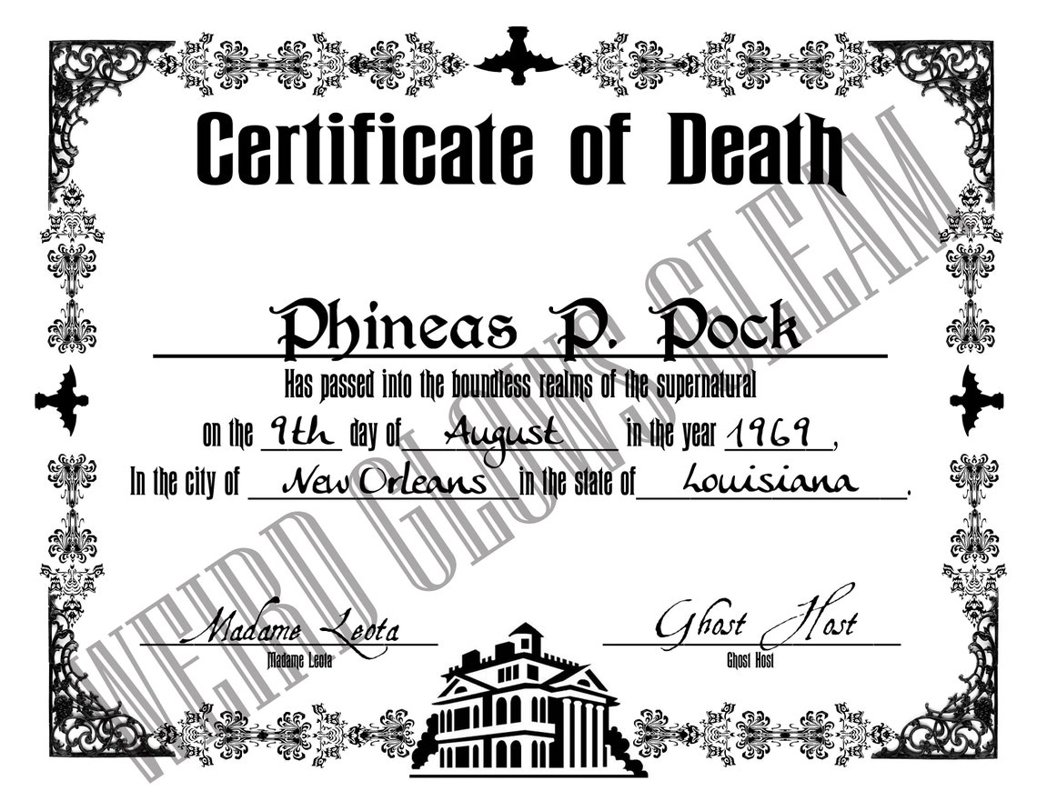 Haunted Mansion Inspired Death Certificate - Etsy