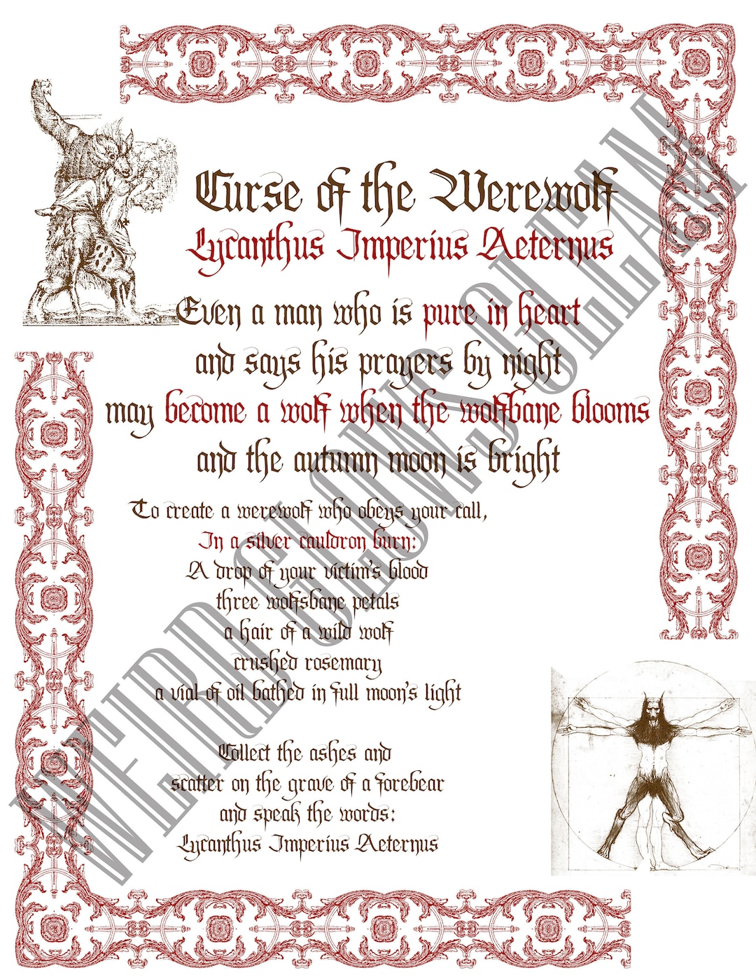 Werewolf Curse Spell Book Page - Etsy