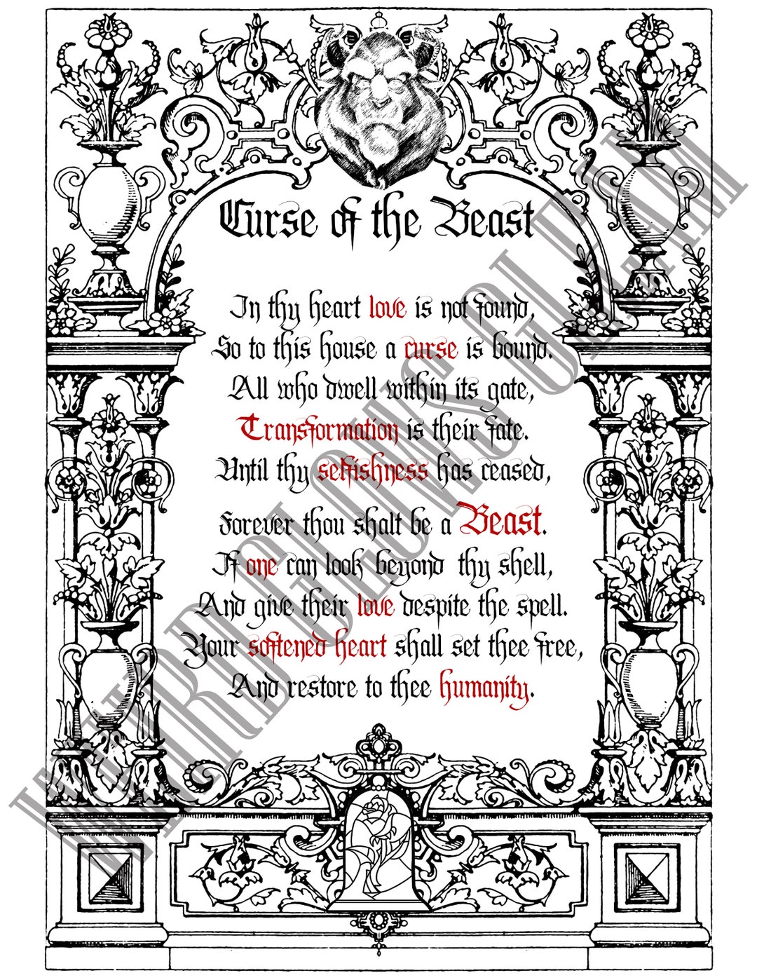 Beauty and the Beast Inspired Spell Book Page - Etsy