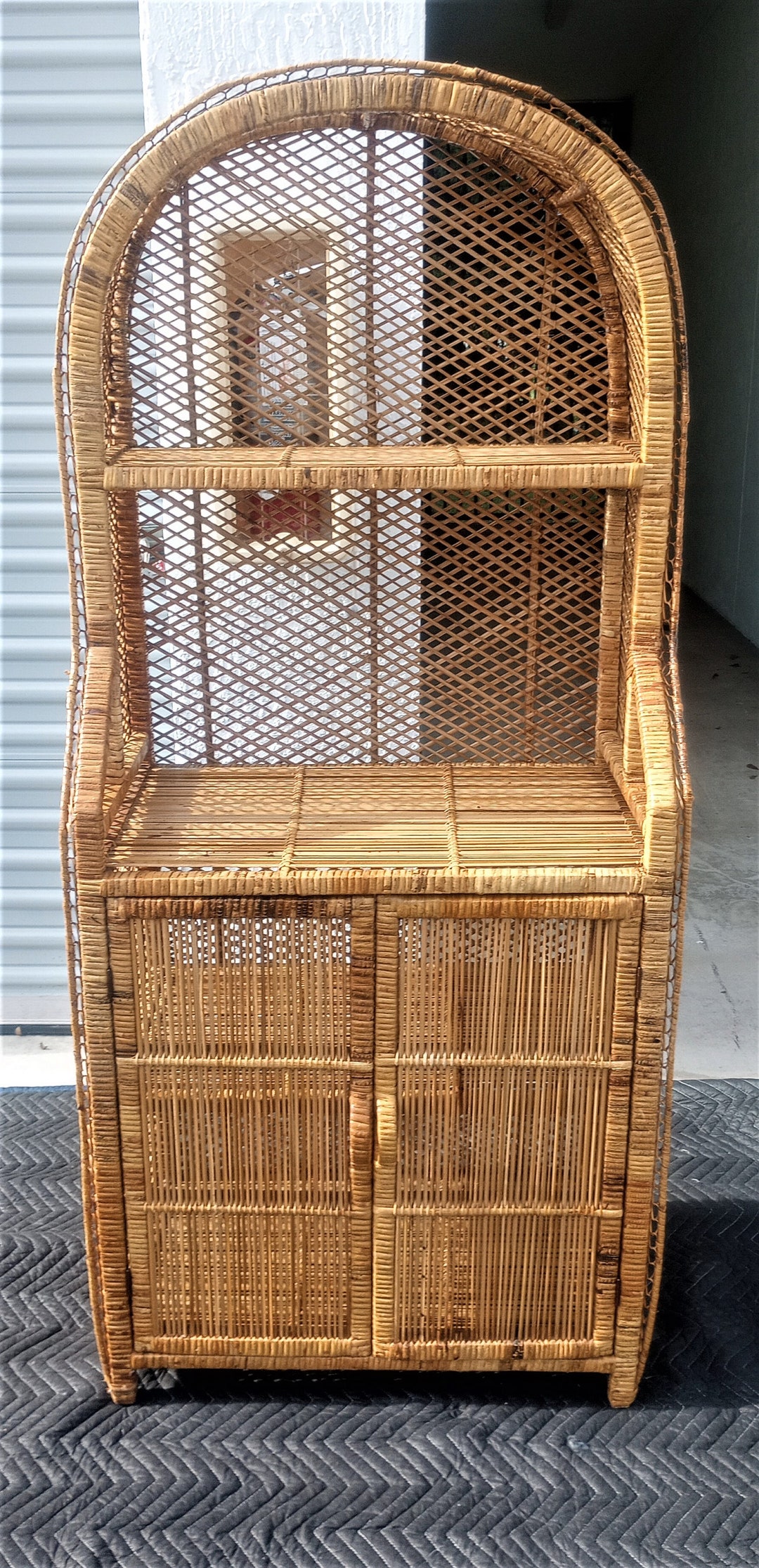 Mid Century Bohemian Wicker Rattan Split Bamboo 2 Door Storage ...