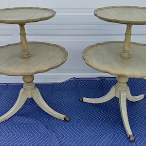 Antique French Provincial Pair of 2 Green Tier Pie Crust Tables by ...