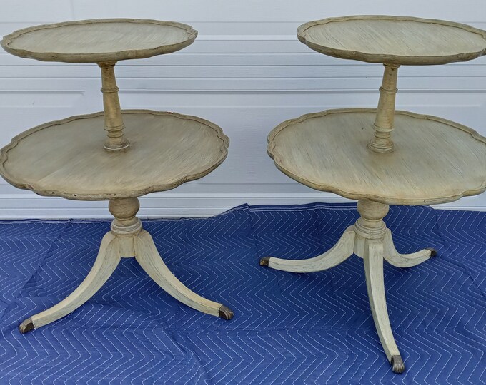 Antique French Provincial Pair of 2 Green Tier Pie Crust Tables by ...