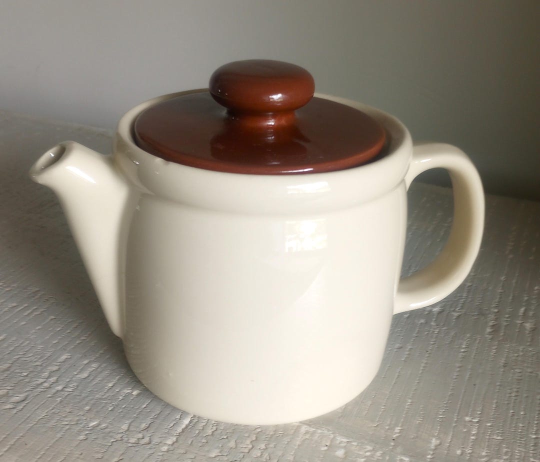 Antique Mid Century Mccoy Pottery White With Brown Lid Coffee Tea Pot ...