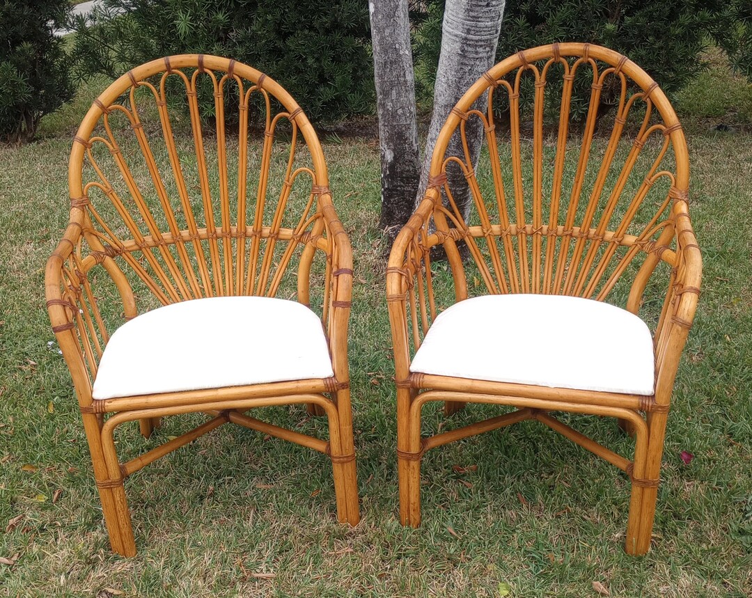 Vintage Mid Century Pair of Bent Bamboo Leather Wrap Mcguire Style Arm ...