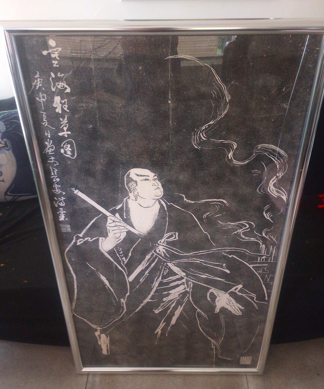 Rare Vintage Japanese Kobo Daishi Ink Rubbing on Rice Paper in Metal ...
