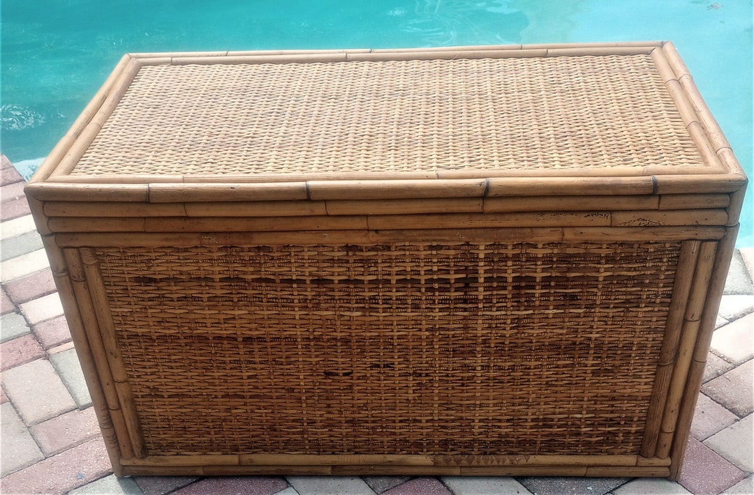 Vintage Mid Century Bamboo Wicker Rattan Trunk Chest - Etsy