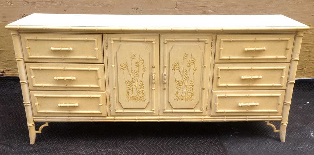 Vintage Mid Century Dixie Aloha 9 Drawer 2 Door Fret Work Faux Bamboo ...