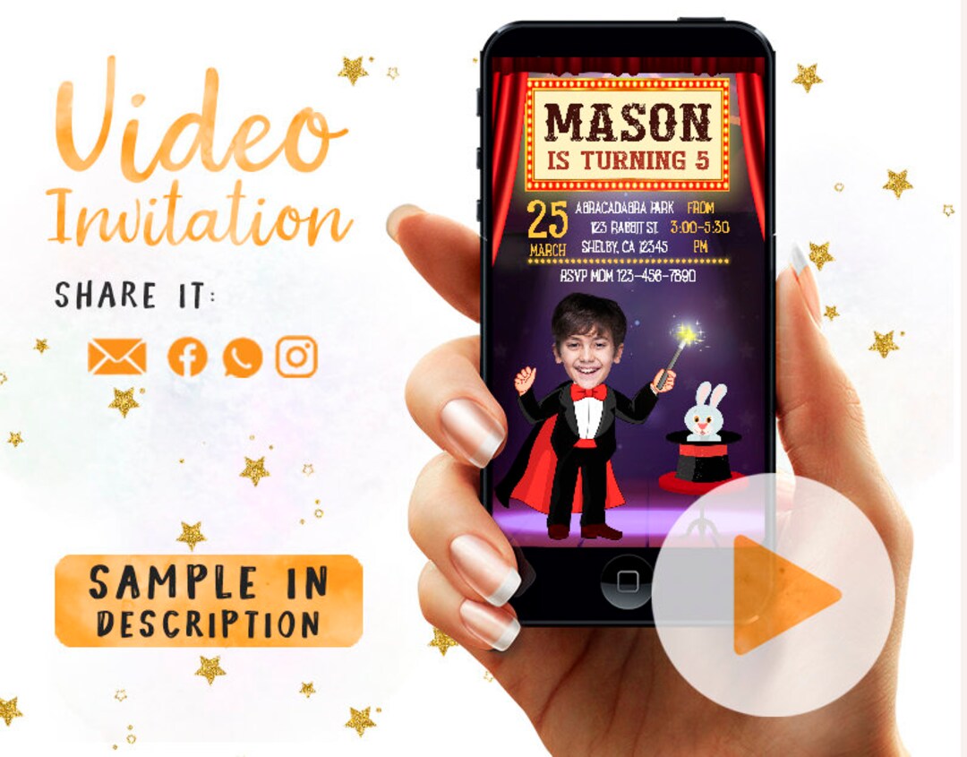 Magician Invitation, Magic Show Party Invite, Magician Photo Invitation ...