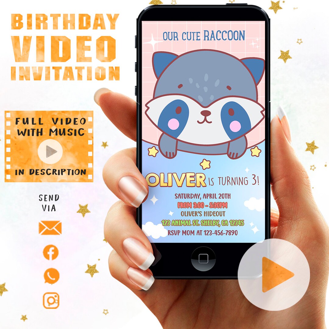 Animal Invitation, Animal Raccoon Birthday Party, Cute Raccoon Party Invite, Raccoon Invitation ...