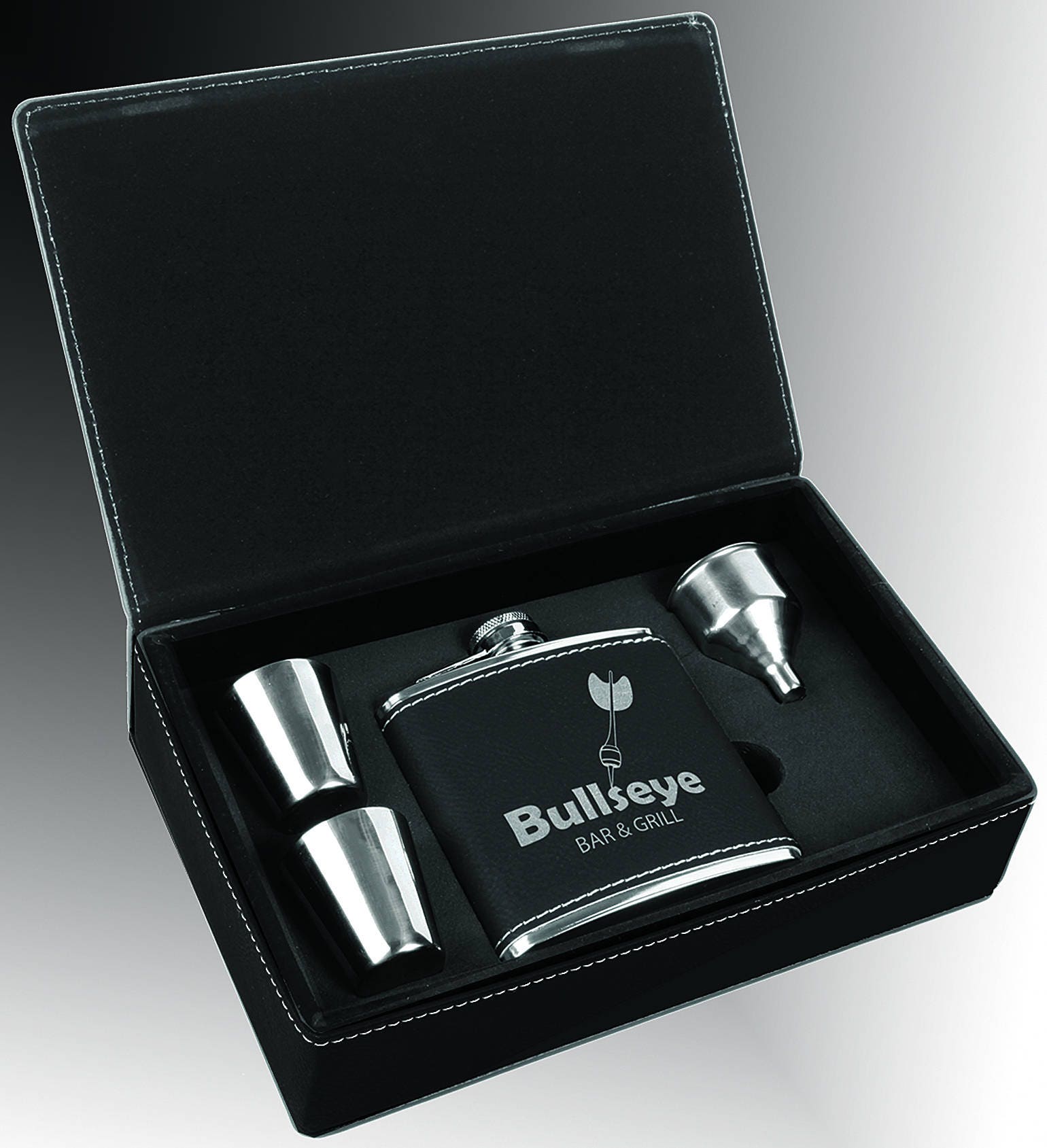 Custom Laser Engraved Flask Gift Set Stitched Leatherette | Etsy