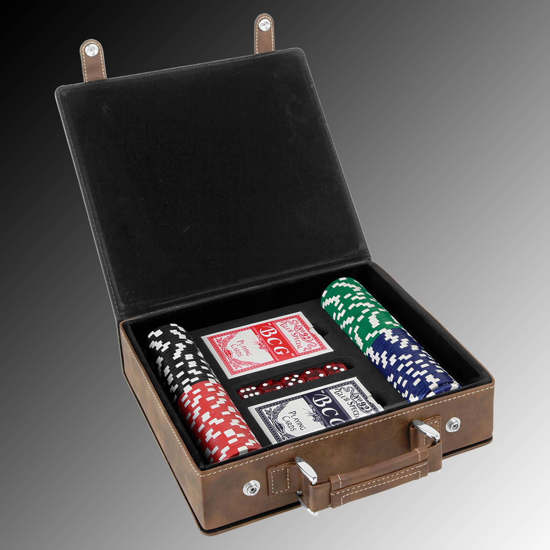 Poker Set, Custom Engraved Leatherette Case, 100 Commercial Grade Poker ...