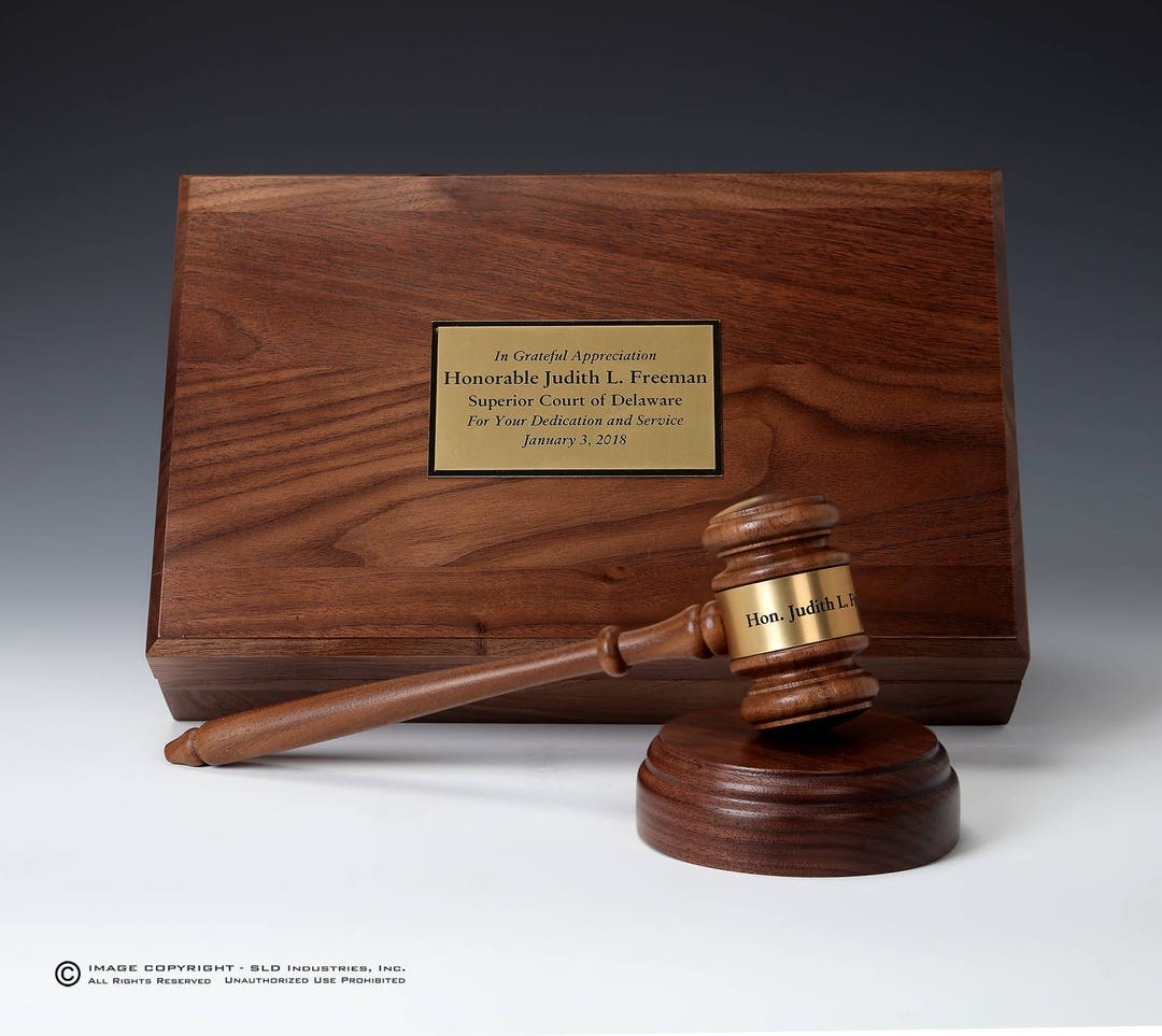 Personalized Engraved Gavel Set SOLID WALNUT Gift Box, 10" Gavel and 4 ...