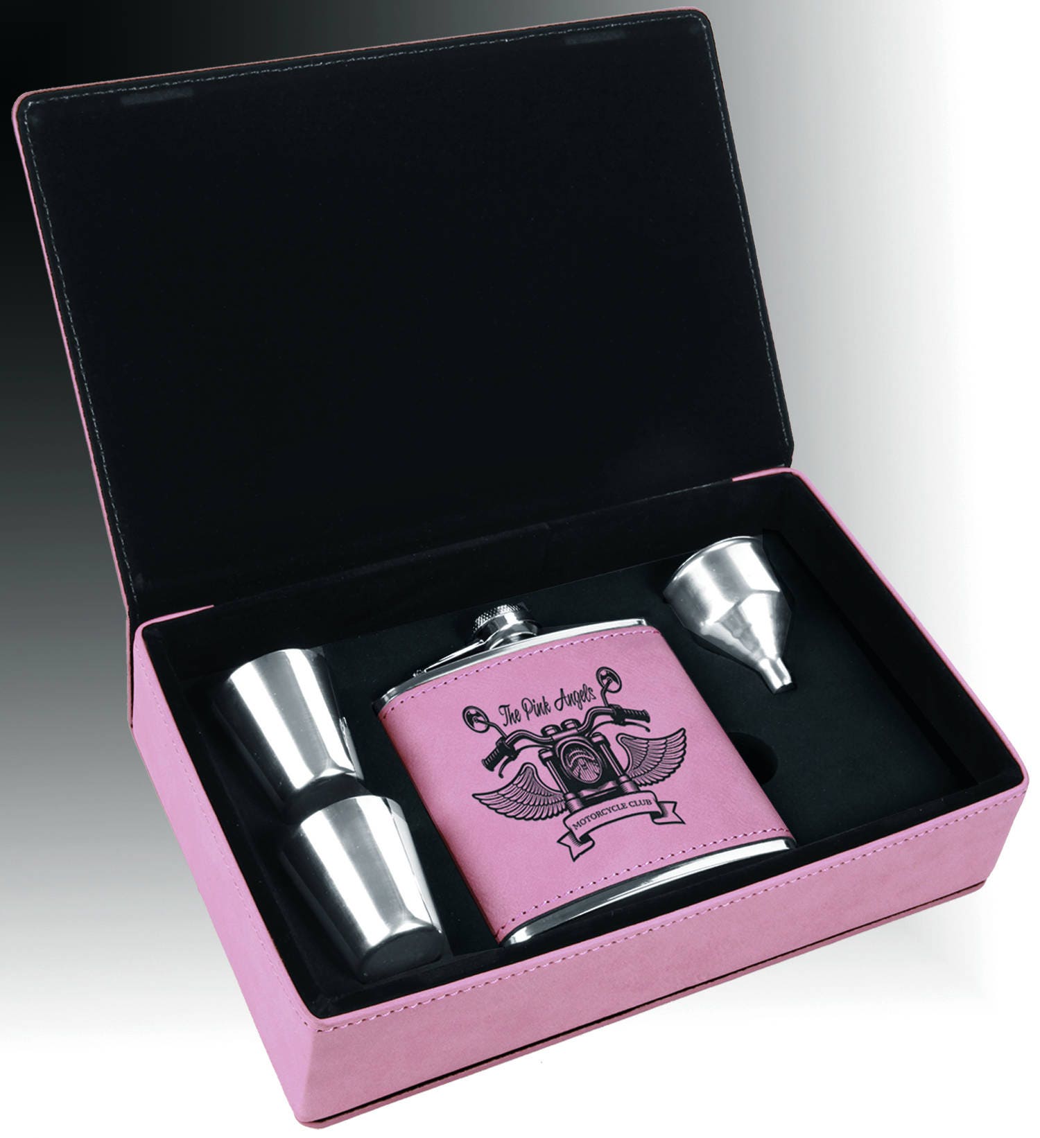 Custom Laser Engraved Flask Gift Set Stitched Leatherette | Etsy