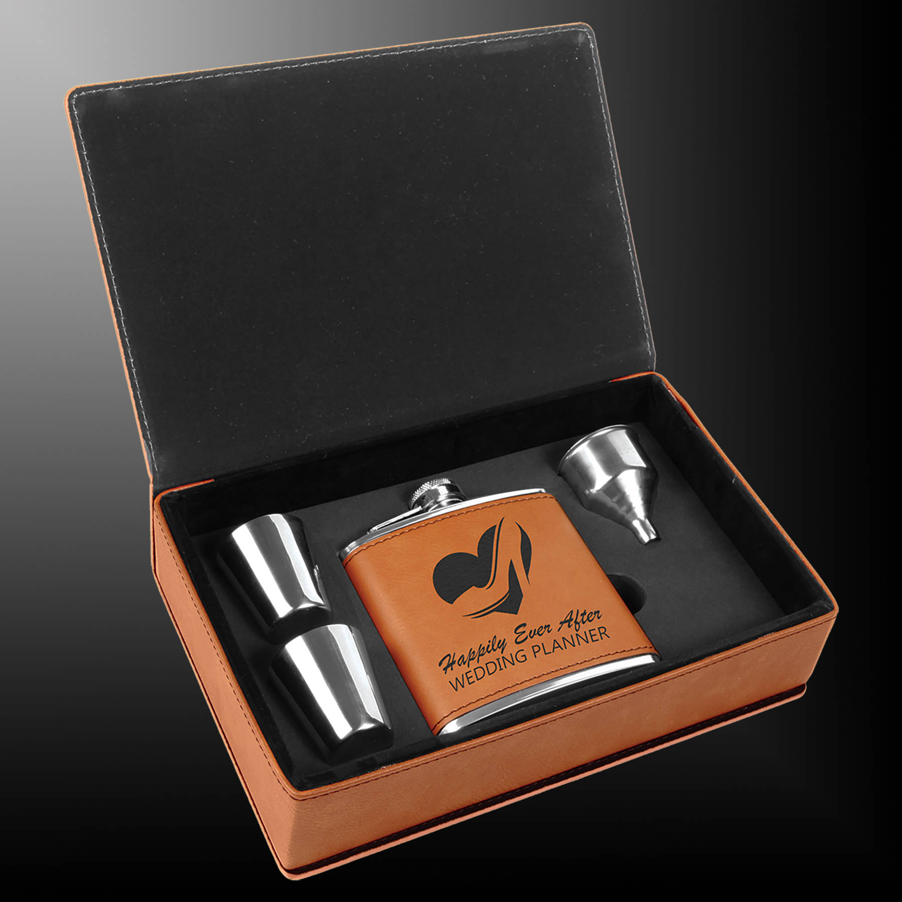 Custom Laser Engraved Flask Gift Set, Stitched Leatherette ...