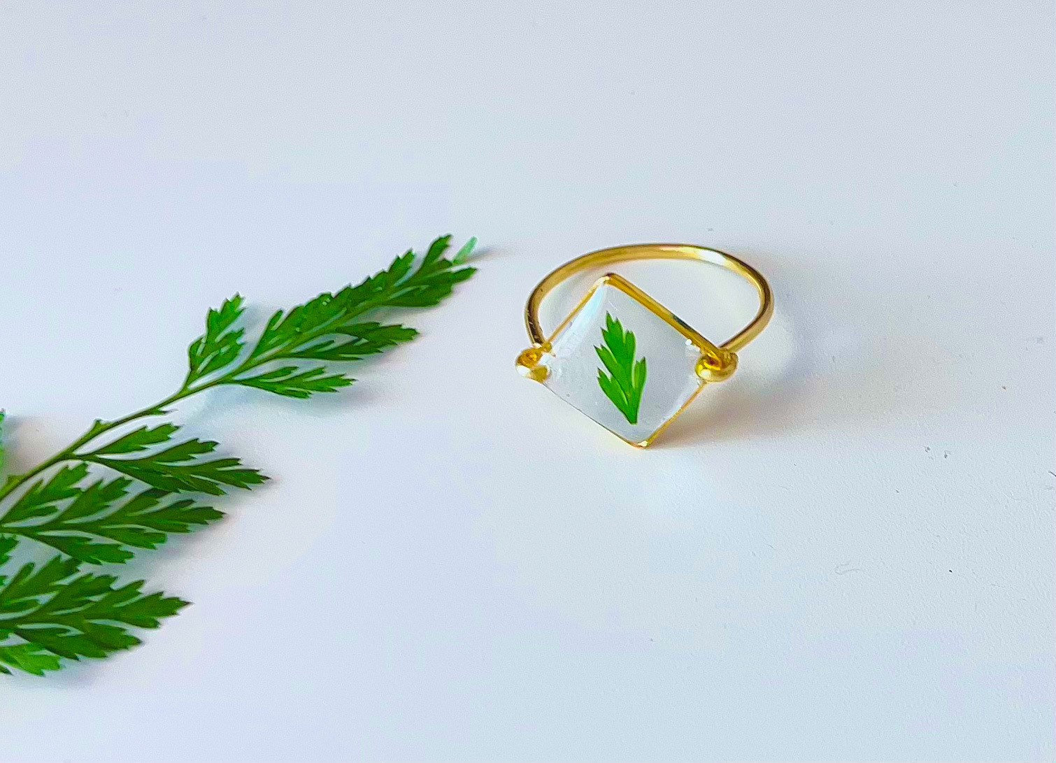 Real Fern Ring/pressed Leaf Ring/plant Ring/resin - Etsy