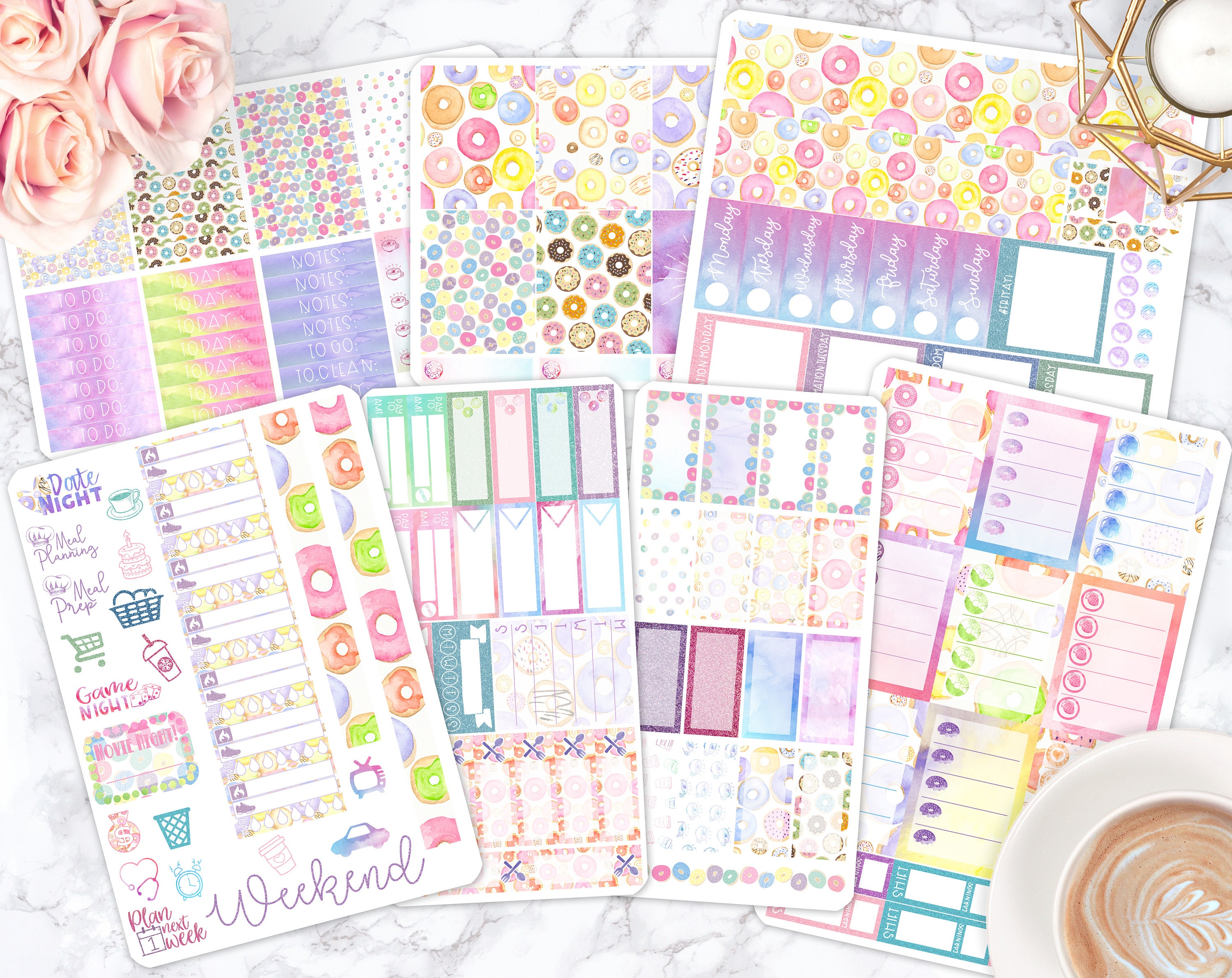 Paper, Party & Kids Planner stickers Eclp stickers Doughnut stickers ...