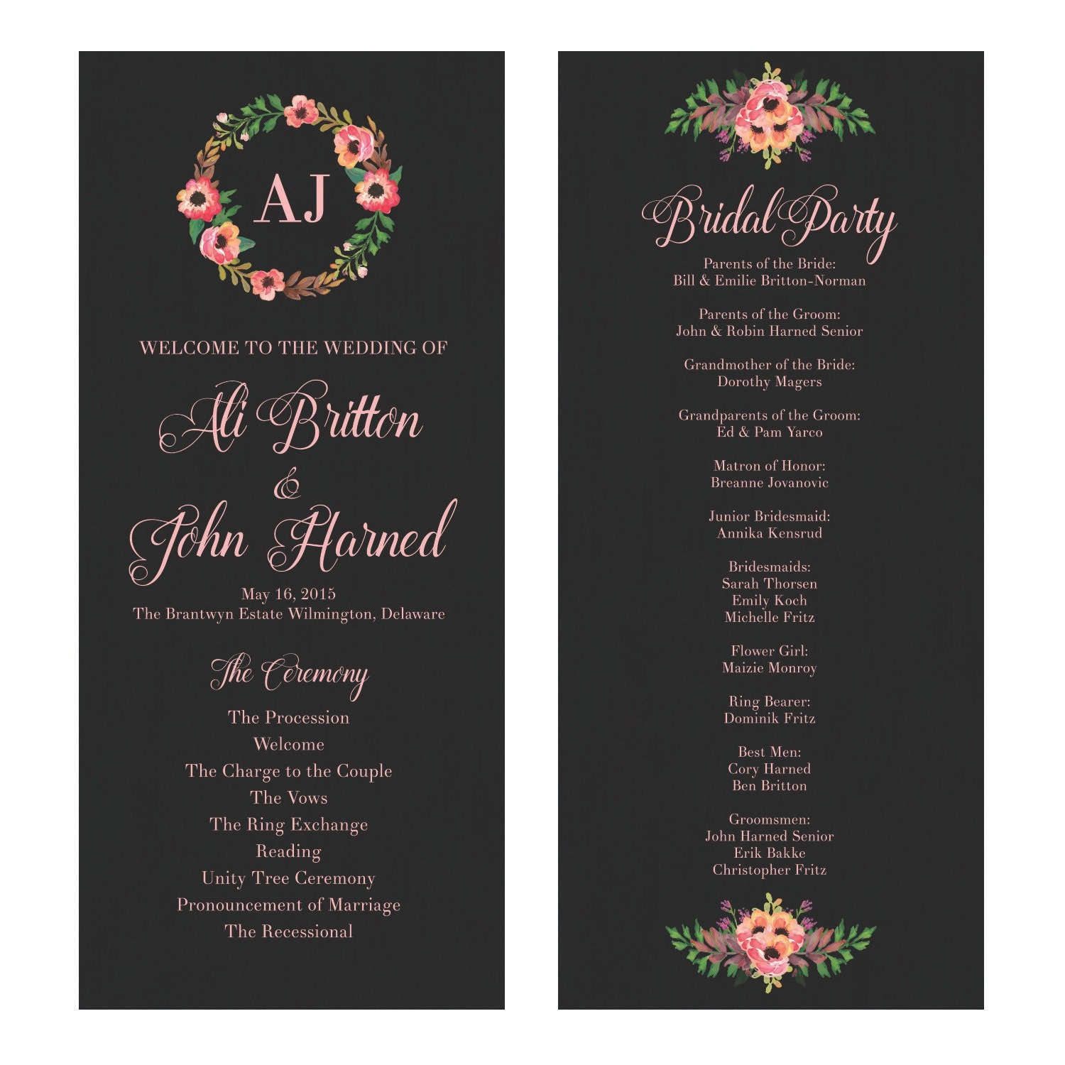 Wedding Ceremony Program / Personalized Program / Custom - Etsy