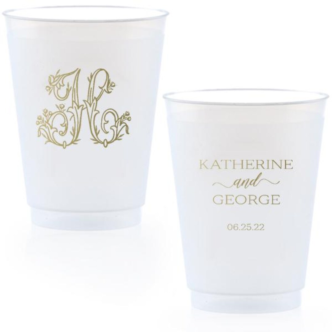 Vintage Monogram Frost-flex Cups, Personalized Shatterproof Wedding ...
