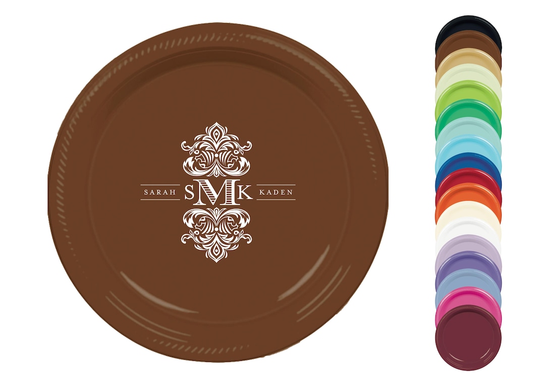 Elegant Monogram Plastic Plates – Custom Disposable Plates for Formal ...