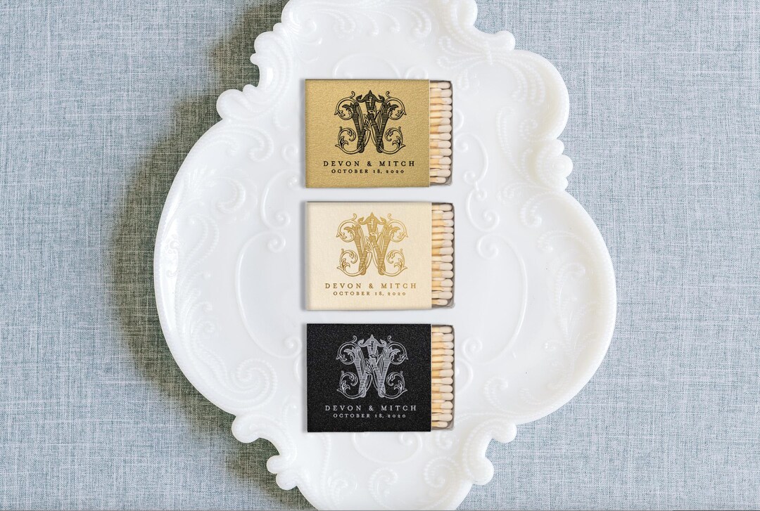 Fancy Monogram Wedding Matchboxes, Personalized Match Favors With ...