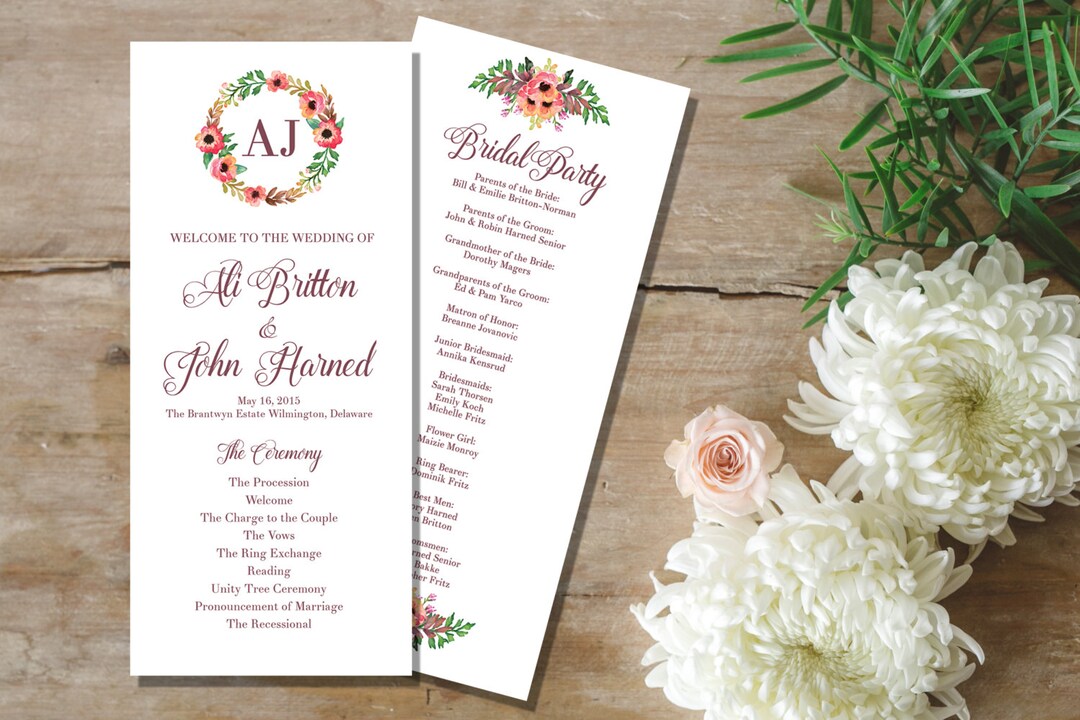 Wedding Ceremony Program / Personalized Program / Custom Wedding ...