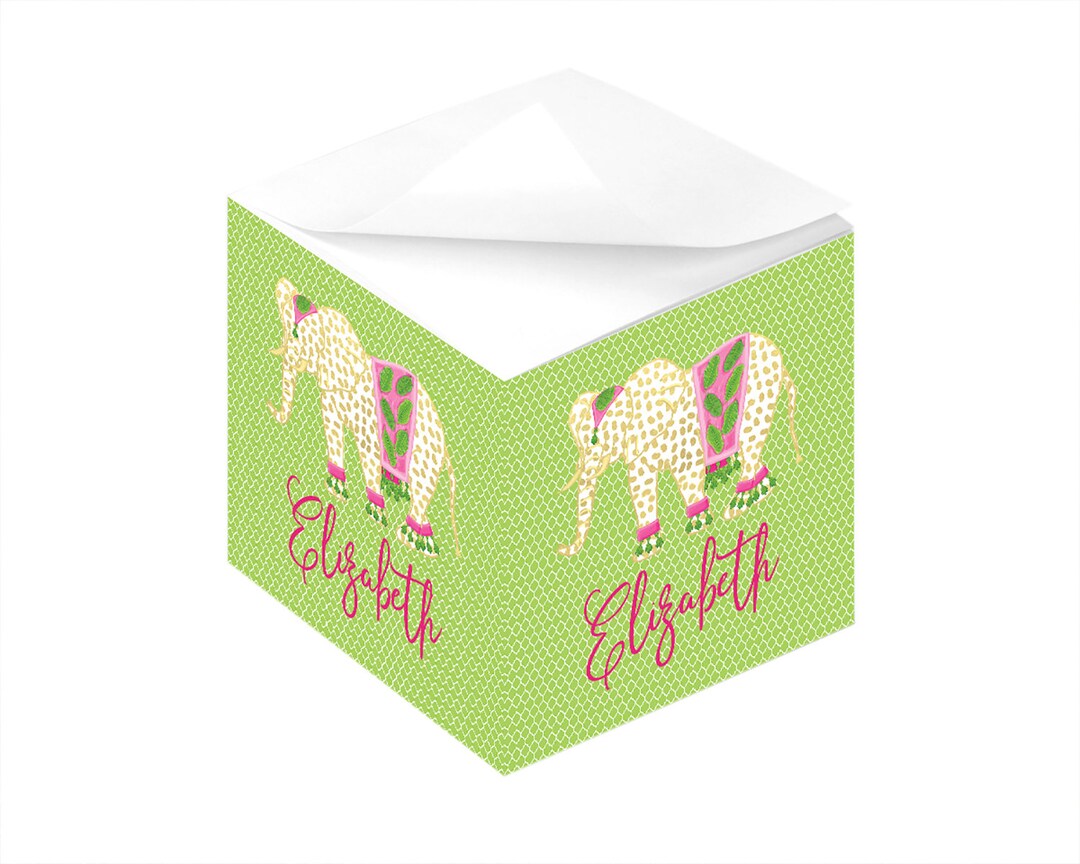 Elephant Sticky Note Cube With Name - Preppy Design - Design Your Own ...