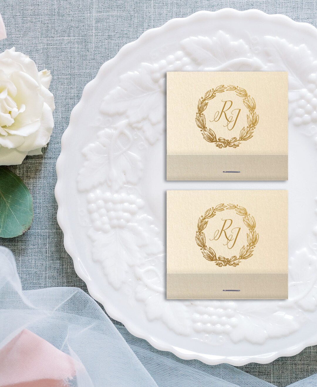 Custom Wedding Matches Floral Date Wreath Initials - Wedding Monogram ...