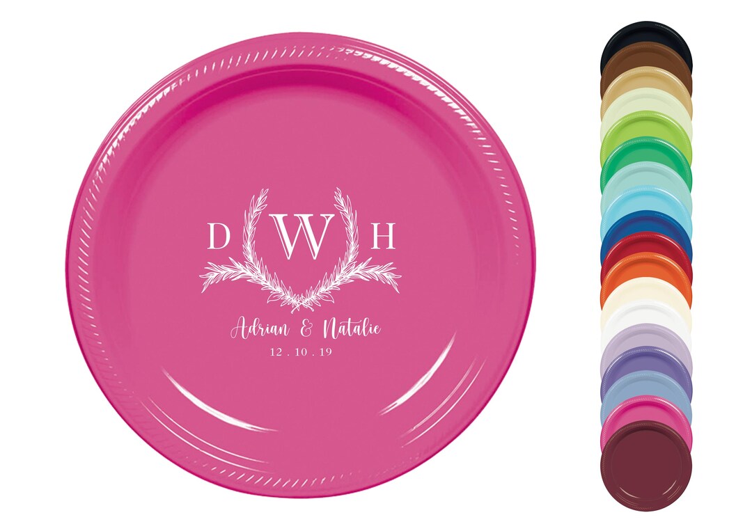 Personalized Party Plates - Romantic Monogram - Dessert, Appetizer, 7 ...