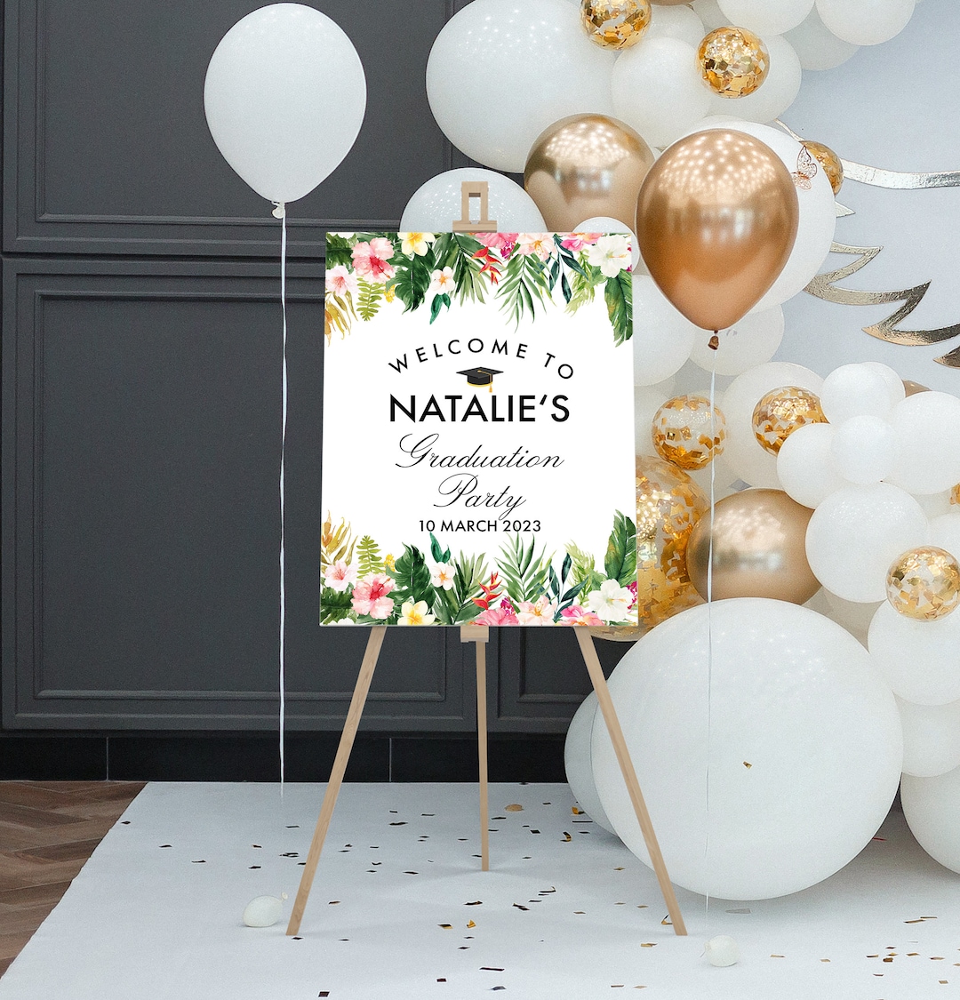 Graduation Party 2026 Sign Printable, Tropical Graduation Welcome Sign ...
